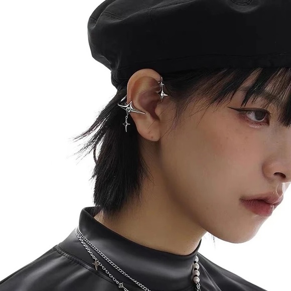 Vintage | Jewelry | Korean Statement Punk Rhinestone Star Silver Ear ...